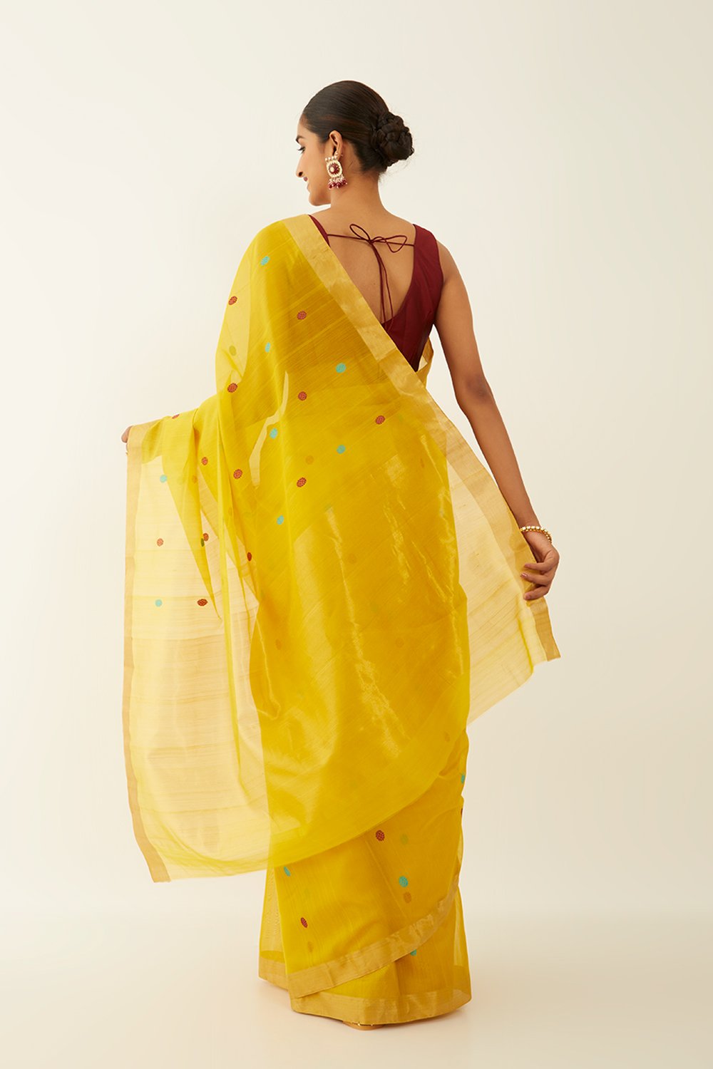 Yellow Pure Silk Cotton Chanderi Saree | Taneira Online Store