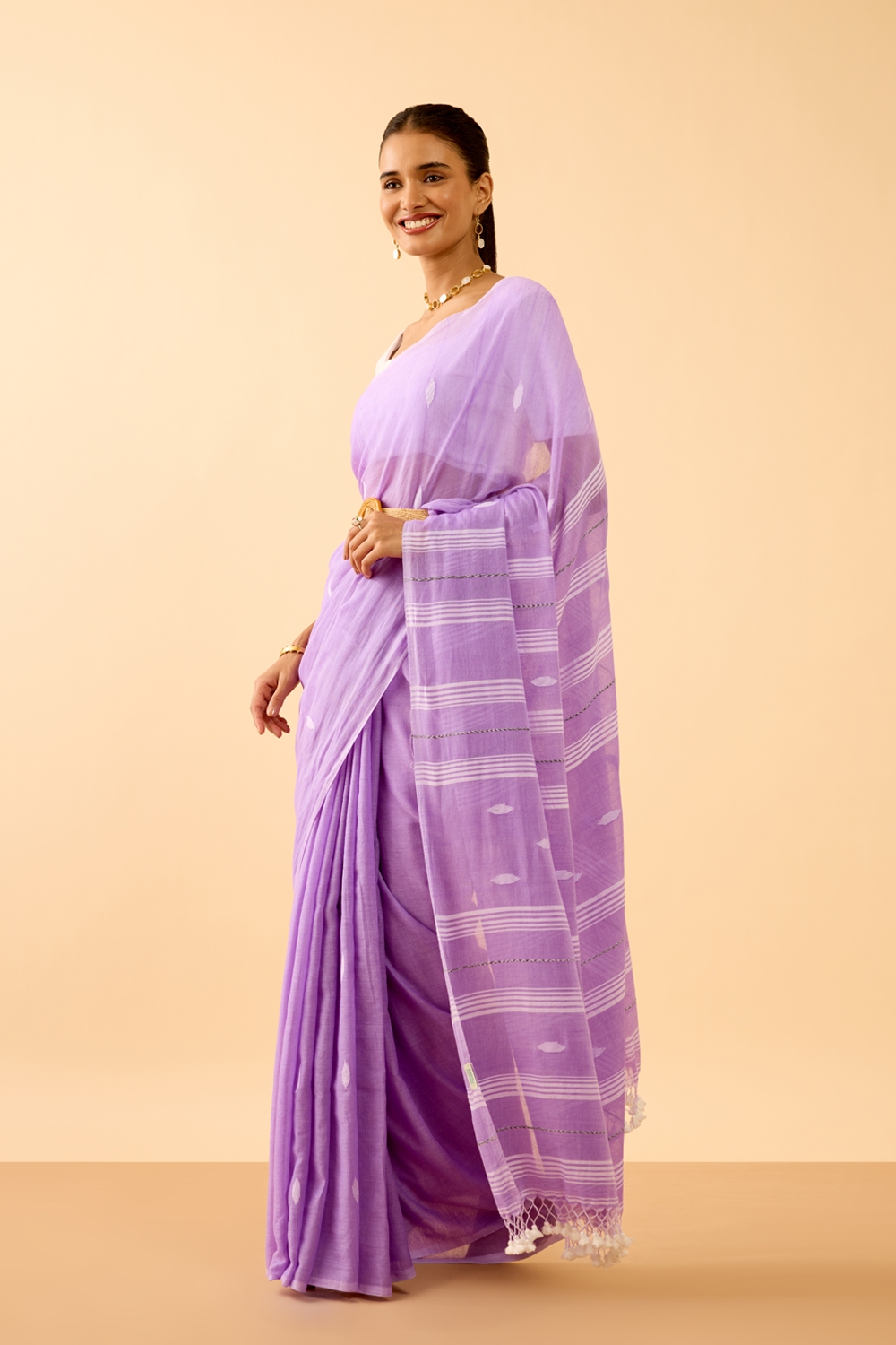 Light Violet Bengal Pure Cotton Jamdani Saree | Taneira Online Store