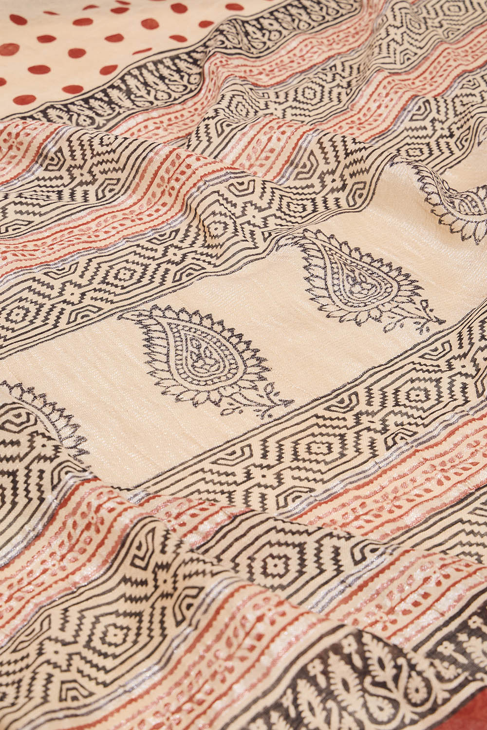 Light Orange Rajasthan Bagru Block Printed Viscose Cotton Saree ...